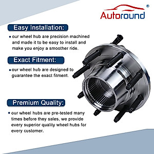 Autoround Front Wheel Bearing Hub Assembly 515020 Compatible with 1999-2004 Ford F250 Super Duty / F350 Super Duty 4x4, 2000-2002 Excursion, SRW Coarse Threads 4WD Only, 8 Lug w/ABS