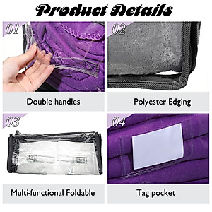 Abbylike 6 Pcs 12'' Zippered Clear Plastic Storage Bags with Label Pocket and Handles Plastic Storage Bins Clear Moving Bags Waterproof Organizers Tote Bags for Closet Sheet Clothes Packing(Gray)