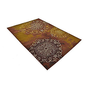 Unique Loom Outdoor Modern Collection Area Rug - Trio (5' 3" x 8' Rectangle, Rust Red/ Gold)