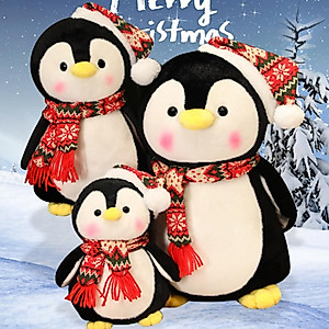 Cute Plush Penguin Stuffed Animal with Hat and Scarf, Penguins Plush Toys,Christmas Penguin Plush Soft Body Pillow Plushies,Room Decor, Gift for Girls and Boy Halloween, Birthdays (Red, 9.8 in)