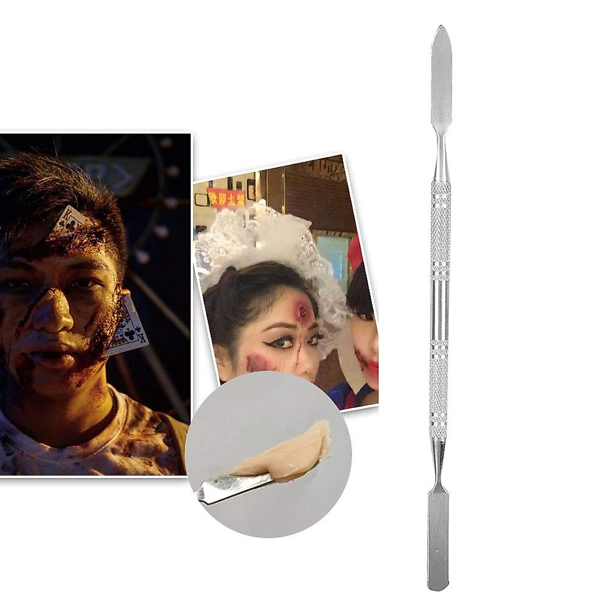 Wax Spatula, Stainless Steel Double-Ended Scar Wax Spatula Applicator Special Effects FX Makeup Tool(L)