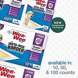 Four Paws Wee-Wee Super Absorbent Dog Pads with Insta-Rise Border - Dog & Puppy Pads for Potty Training - Dog Housebreaking & Puppy Supplies - 22" x 23" (50 Count),White