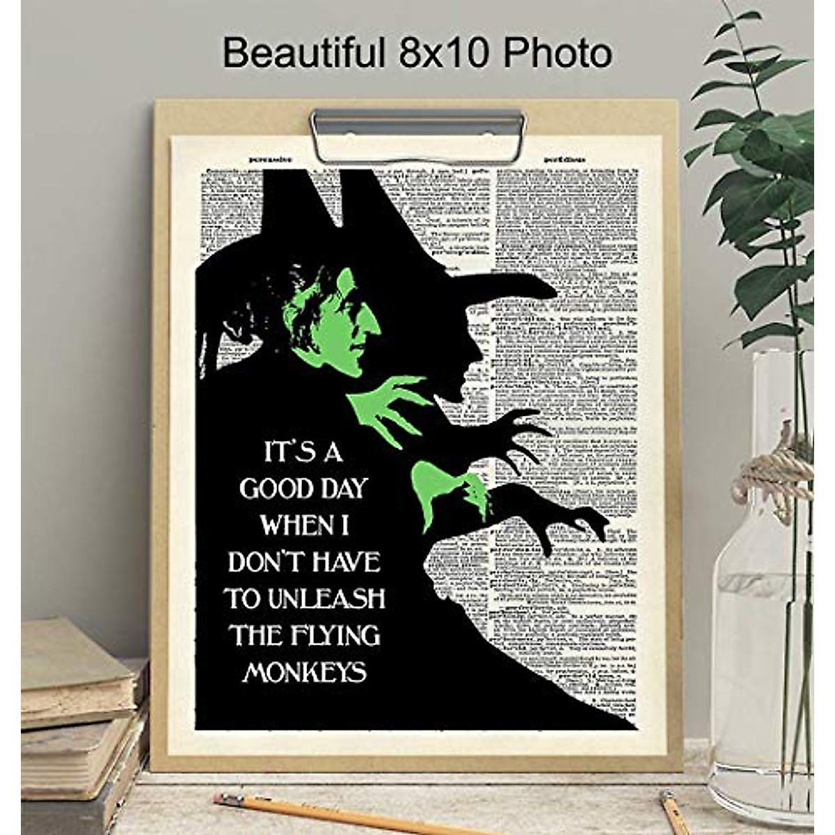 Funny Wizard of Oz Dictionary Art - 8x10 Wicked Witch Wall Decor, Home Decoration, Apartment or Office Poster- Cool Unique Gift for Mom, Boss, Manager - Unframed Picture, Photo, Print