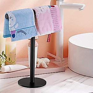 Pynsseu Bath Hand Towel Holder Standing, SUS304 Stainless Steel Matte Black T-Shape Towel Bar Rack Stand, Tower Bar for Bathroom Kitchen Vanity Countertop