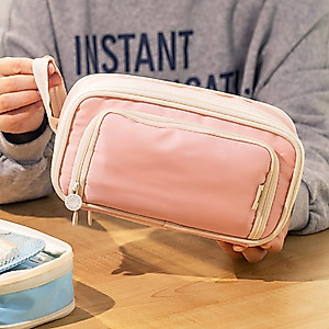 Big Capacity Pencil Cases Multi Compartment Pencil case Pencil Pouch Aesthetic Large for Girls Women, Portable Pencil case with Handle, Stationery Organizer Pen Bag with Zipper for College School Office