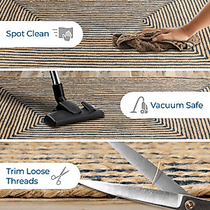 Superior Braided Dyed Jute Handwoven Indoor Area Rug, Jute Floor Decor for Entry, Kitchen, Living Room, Dining Room, Bedroom, Office, Apartment, Hand-Woven Modern Farmhouse Rugs, 2' x 3', Navy Blue