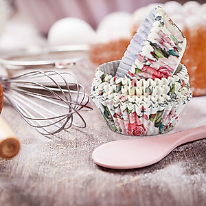 300 Counts Floral Cupcake Liners Floral Cupcake Wrappers Baking Cups Baking Liners Holders for Baby Shower Wedding Bridal Showers Birthday Party Decorations