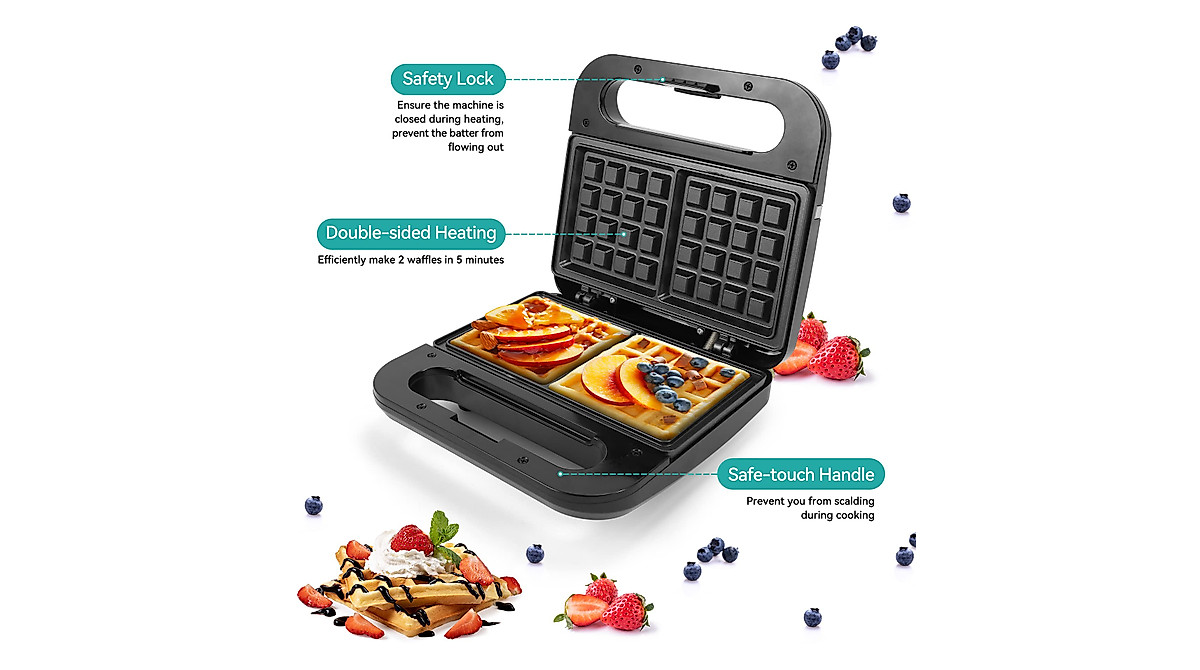 Sanalaiv Waffle Maker, 2 Slices Mini Waffle Iron, Electric Small Waffle ...