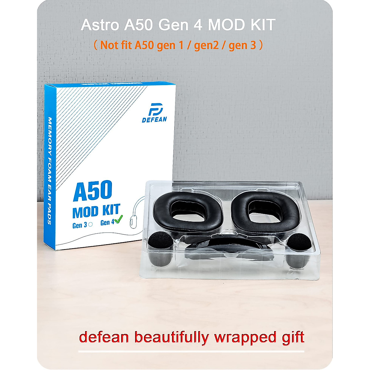 A50 Gen 4 Mod Kit - defean Replacement Earpads and Headband Compatible with Astro A50 Gen 4 Headset,Ear Cushions, Upgrade High-Density Noise Cancelling Foam, Added Thickness