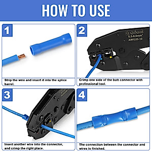 Qibaok 300 PCS Butt Splice Crimp Connectors Insulated Electrical Straight Wire Terminal Connectors 10-22AWG