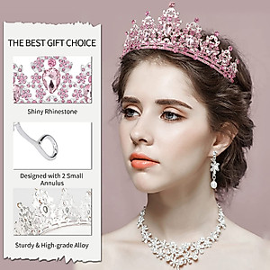 Tiaras for Women, Didder Pink Crystal Tiara Crowns for Women, Silver Crown Tiaras for Girls Princess Crown Wedding Tiaras and Crowns for Women Brides Birthday Party Christmas Prom