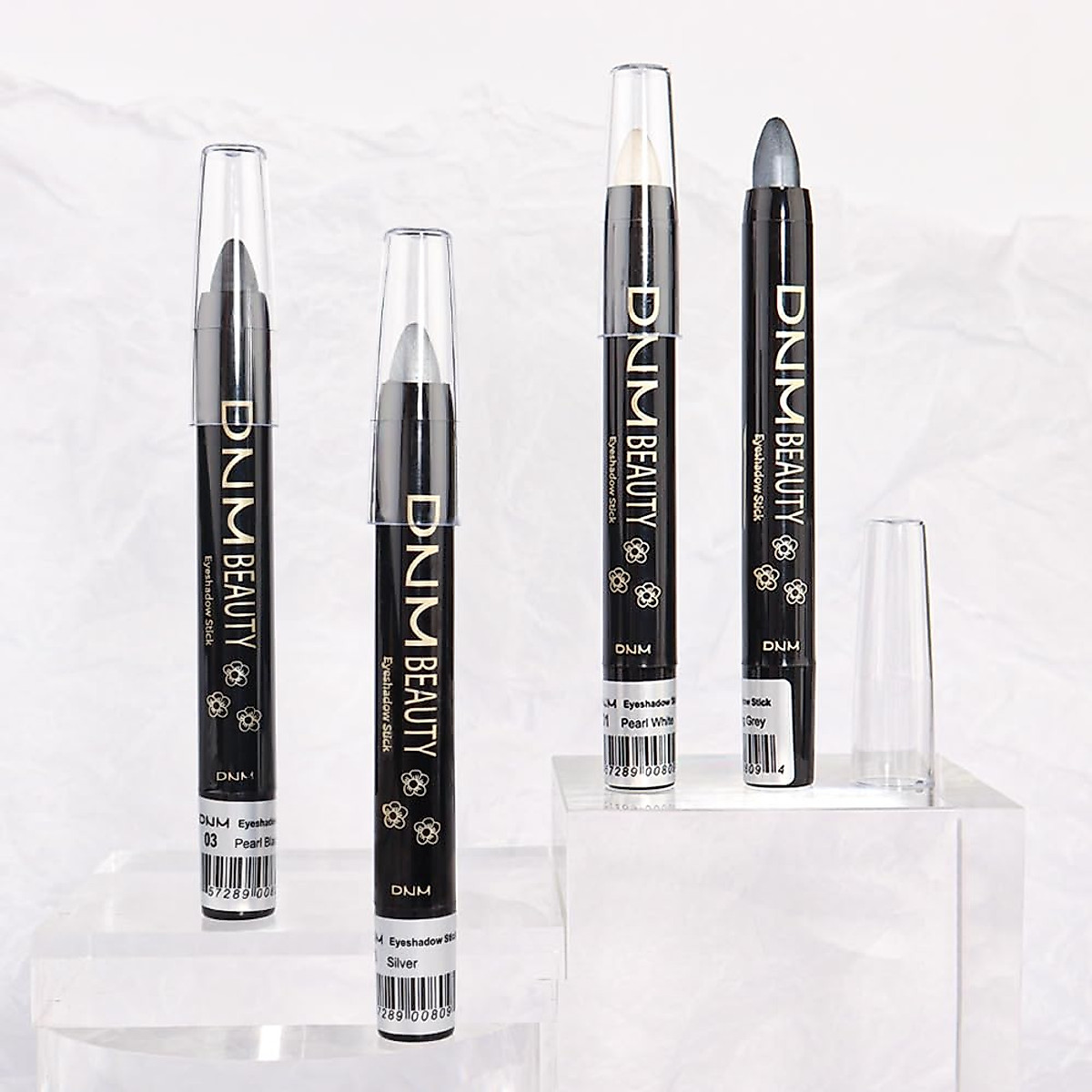 AMY'S DIARY Eyeshadow Pencil Cream Stick 4Pcs Set, Eye Eyeshadow Waterproof Pearl White Black Grey Silver Shimmer Metallic Eyeshadow Crayon Stick Sombras En Crema Para Ojos (Set01)