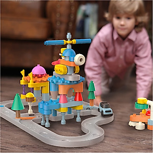 BOTZEES Coding Train Set for Toddler Train Sets for Kids Car Train Toys Tracks Fits for Girls & Boys Ages 2+（147 Pieces）
