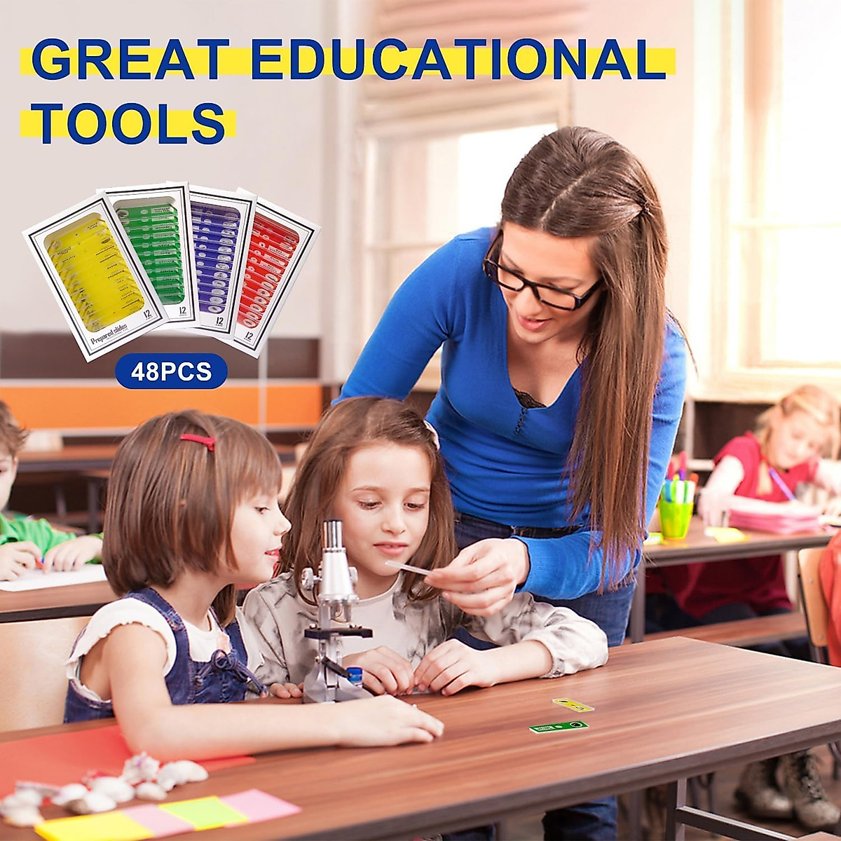 Jiusion 48Pcs Prepared Microscope Slides Specimen Animals Insects Plants Flowers Sample Biological Specimen, Stereo Microscope Slide for Kids Children Students Enlighten Education