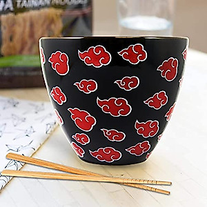 JUST FUNKY Naruto Shippuden Ramen Bowl with Chopsticks | 16 oz Ceramic Soup Mug | Featuring TheIconic Akatsuki Cloud Symbol | Anime Chopsticks | Kitchen Deco | Officially Licensed