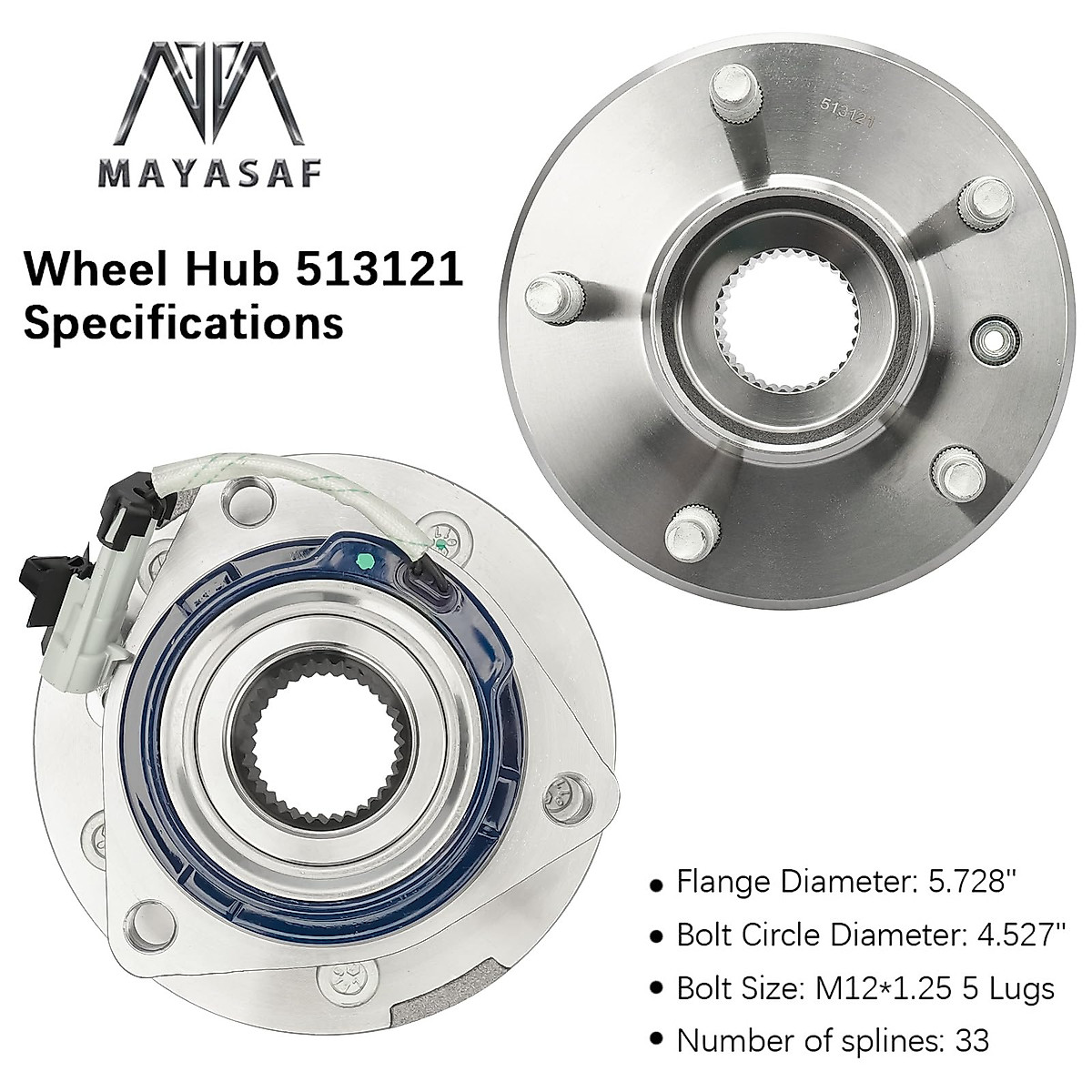 MAYASAF 513121 Front Wheel Hub Bearing Assembly for Chevy Impala/Venture/Monte Carlo, for Buick Century/Rendezvous/Terraza, for Cadillac DeVille/DTS, for Pontiac Grand Prix Olds Aurora