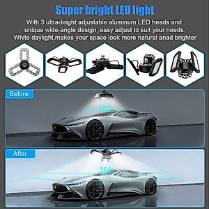 Tipace 2-Pack LED Garage Lights 80W E26 8000LM Deformable Ceiling Lighting LED Light Bulbs for Workshop Warehouse Lights with Adjustable Panels 6000K