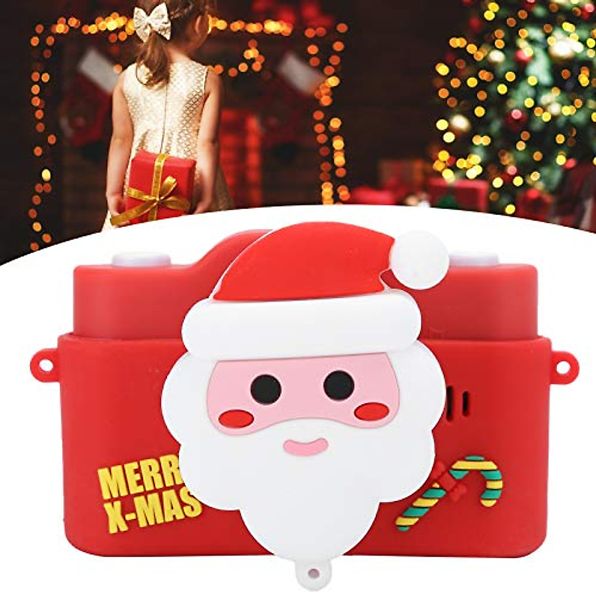 Jopwkuin Santa Child Camera, One Key Shooting Silicone ABS Easy to Operate Child Camera Portable with Built in Mp3 Music Multi Languages for Outdoor for Gifts