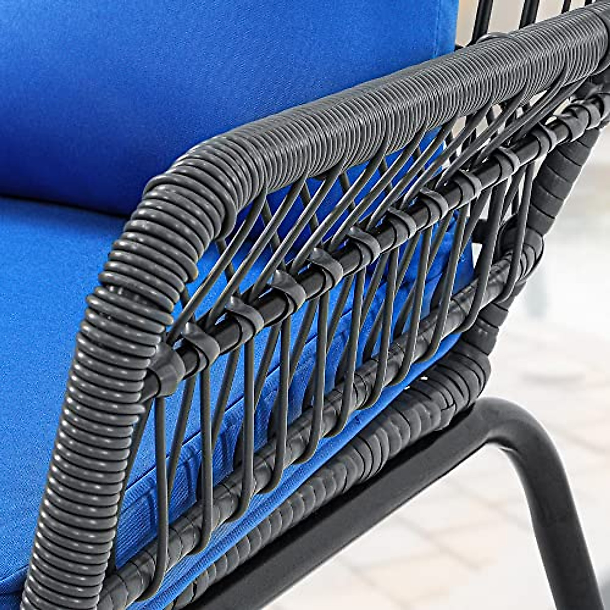 YITAHOME 3-Piece Outdoor Patio Furniture Wicker Bistro Set, All-Weather Rattan Conversation Chairs for Backyard, Balcony and Deck with Soft Cushions, Glass Side Table (Gray+Navy Blue)