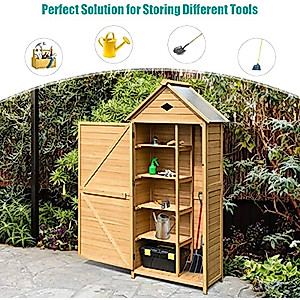 GRAFFY Garden Storage Shed, Outdoor Garden Tools Cabinet with 2 Lockable Doors, Wooden Storage Cabinet with Galvanized Sheet Roof for Garden, Yard, Patio