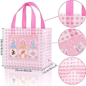 Whaline Easter Reusable Gift Bag Buffalo Plaids Tote Bags with Handles Non-Woven Bags Grocery Shopping Bag Easter Bunny Egg Gnome Party Treat Bag Goodie Bag for Egg Hunt Game, 8 Pack
