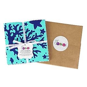 Soimoi Beach Ocean Print Precut 5-inch Cotton Fabric Quilting Squares Charm Pack DIY Patchwork Sewing Craft- Blue