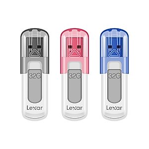 Lexar 32GB 3-Pack JumpDrive V100 USB 3.0 Flash Drive for Storage Expansion and Backup, Gray, Pink, Blue (LJDV100032G-B3NNU)