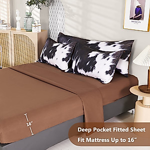SUCSES Cow Print Comforter Set Queen Size, 8Pcs Cow Fur Print Bed in A Bed, Western Highland Cowhide Bedding Sets with Comforter and Sheets, Super Soft Farmhouse Style Bed Quilt Set for Teens Boys