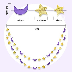 Purple Gold Moon Star Garland for Twinkle Twinkle Little Star Party Decoration/First Birthday/Baby Shower/Wedding/Kids Room/Nursery/Ramadan EID/Graduation Decor/Goodnight Moon Party Decorations