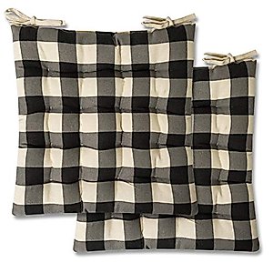 Sweet Home Collection Chair Cushion Seat Pads Indoor/Outdoor Printed Tufted Design Soft and Comfortable Covers for Dining Rooms Patio with Ties for Non Slip, 2 Count (Pack of 1), Buffalo Check Black