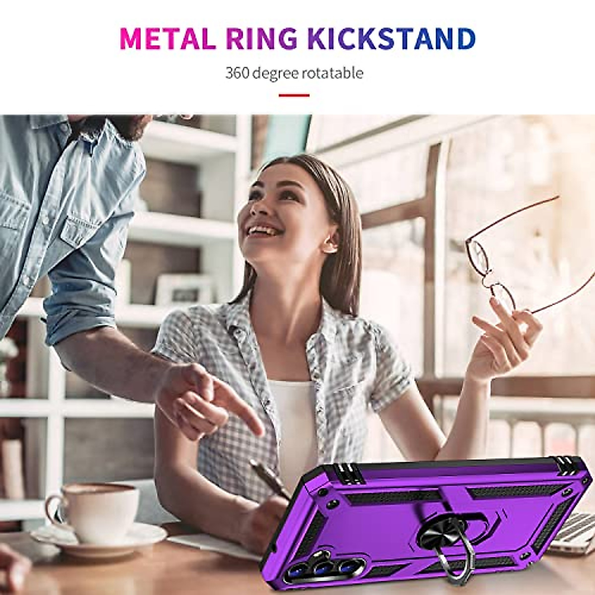 Samsung Galaxy A14 5G Case with Screen Protector [2 Pack], [Military Grade] 16ft. Drop Tested Shockproof Phone Cover with Ring Magnetic Kickstand for Samsung Galaxy A14 5G, Purple