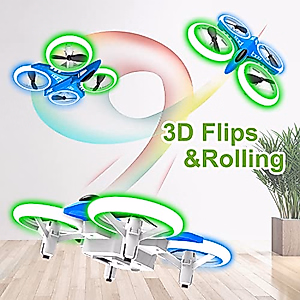 Dwi Dowellin 4.9 Inch Mini Drone for Kids LED Night Lights One Key Take Off Landing Flips RC Remote Control Small Flying Toys Drones for Beginners Boys and Girls Adults Nano Quadcopter, Blue
