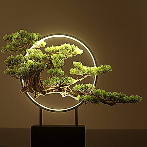 FEIYIYANG Artificial Bonsai Tree Home Decoration Gifts Realistic Faux Bonsai Tree with LED Light Chinese Zen Artificial Indoor Plants for Home Living Room Entrance Office Decoration Artificial Bonsai