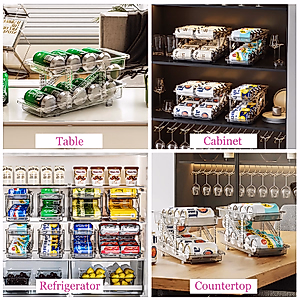 Aoteuk Refrigerator storage containers， Adjustable Width Rolling Soda Can Dispenser Soda Can Storage Rack Beverage Pop Can Holder Drink Organizer for Fridge Pantry Cabinet Countertop (2 Pack, Clear)