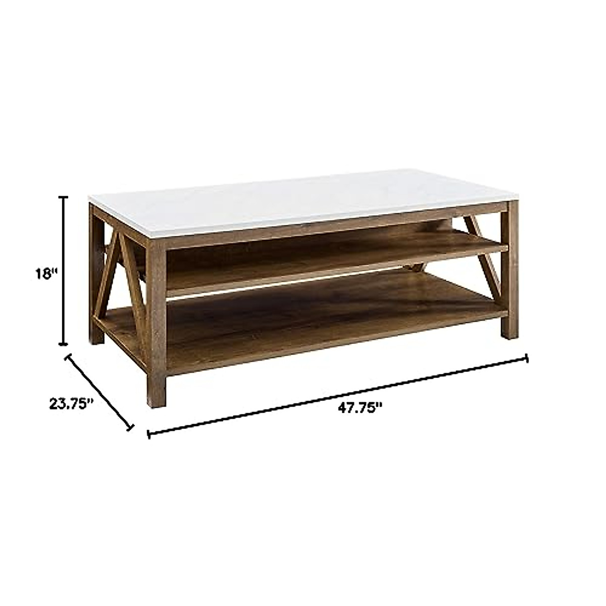Walker Edison Modern Farmhouse A-Frame Wood Rectangle Coffee Table Living Room Ottoman Storage Shelf, 48 Inch, Natural Walnut