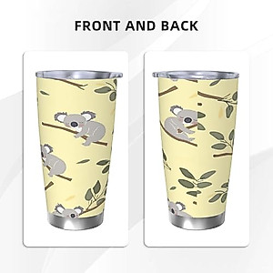 AYCZN Cartoon Koala Leaves 20 OZ Tumbler Stainless Steel Travel Coffee Mug, Cute Insulated Water Bottle with Lid and 2 StrawsLeakproof Thermal Cup