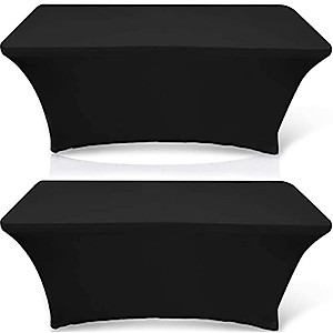 White Classic Wealuxe 8-feet Rectangle Tablecloth - Spandex Stretchable Table Cloth Cover, Black, 2 Pack