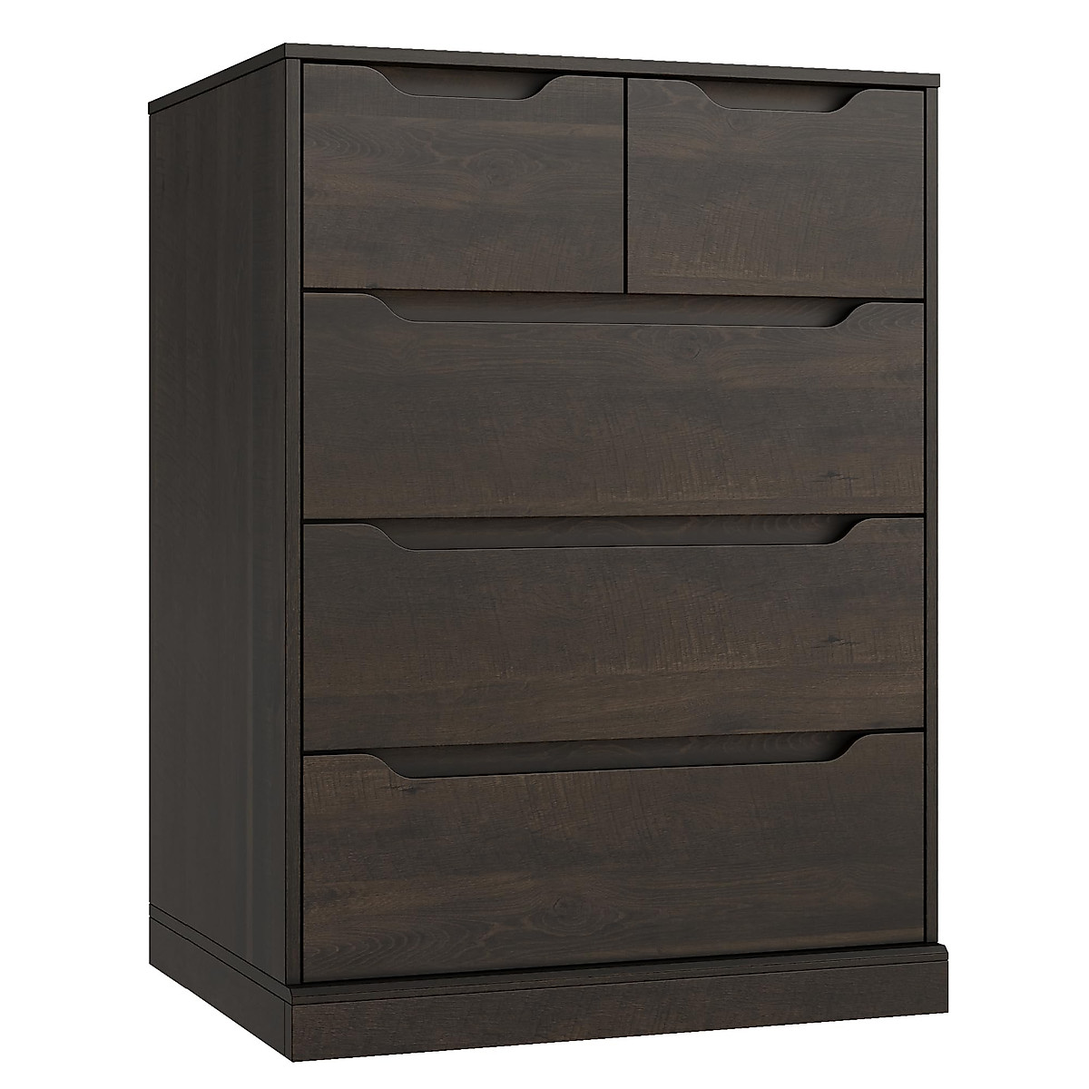 HOSTACK Modern 5 Drawer Dresser for Bedroom, Chest of Drawers with Storage, Wood Storage Chest Organizers with Cut-Out Handles, Accent Storage Cabinet for Living Room, Entryway, Hallway, Dark Brown