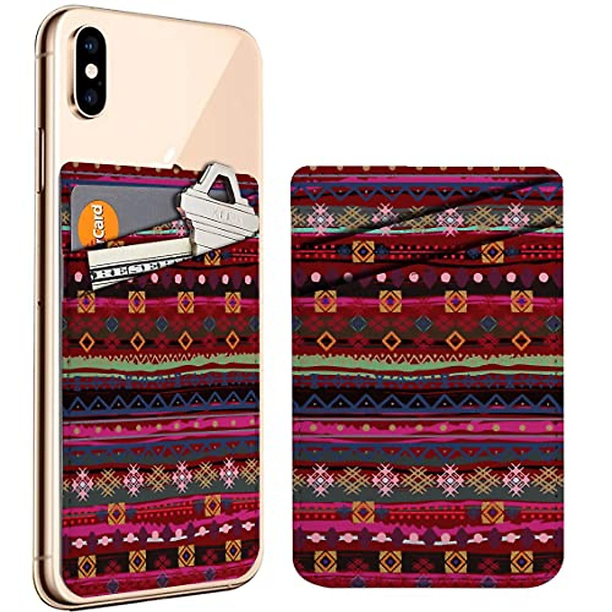 Diascia Pack of 2 - Cellphone Stick on Leather Cardholder ( Ethnic Boho Print Pattern Pattern ) ID Credit Card Pouch Wallet Pocket Sleeve