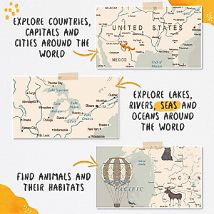 Kids Wallpaper World Map with Animals Wall Mural Removable Peel and Stick Wall Murals for Girls Boys Kids Waterproof Wallpaper Room Bedroom Living Room Self Adhesive Mural Wallpaper Size 78.74x47.24in