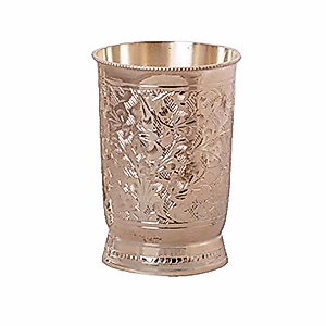 PARIJAT HANDICRAFT Brass beautifully embossed mint julep cup, water tumbler, drinking glass coated with silver