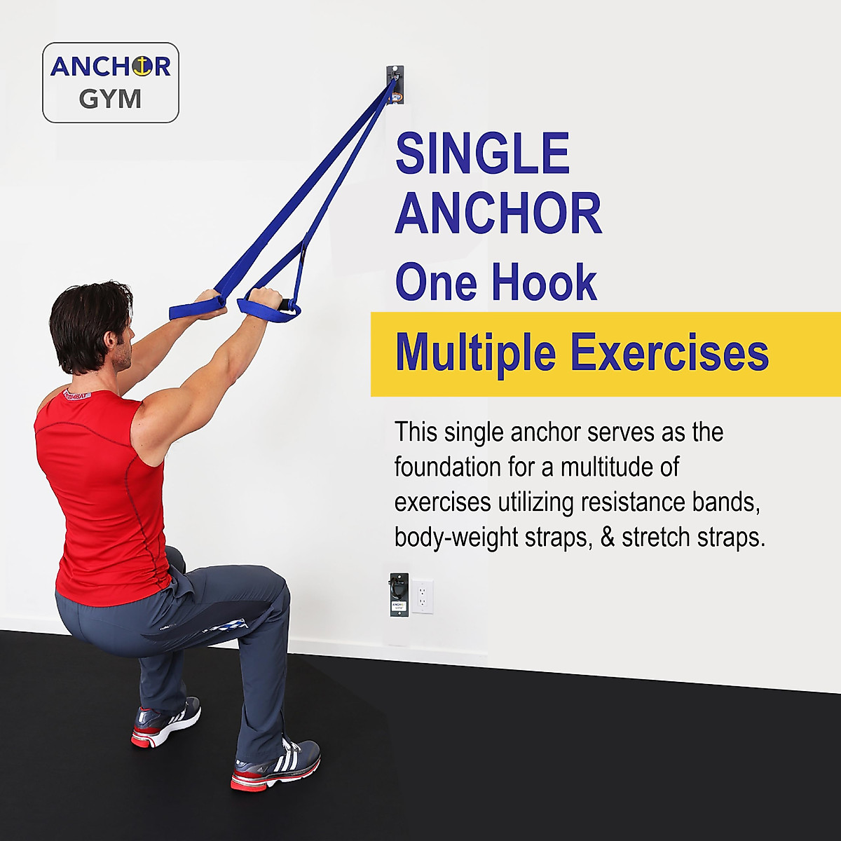 Anchor Gym H1 Workout Wall Mount, Strap Anchor, Wall & Ceiling Mounted Hook Exercise Station for Bodyweight Straps, Resistance Bands, Strength Training, Yoga, Home Gym. (Wood Screws Included)