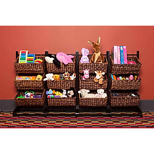 BIRDROCK HOME 3-Tier Abaca Storage Organizer Shelf with Solid Wood Frame - Durable Handwoven Abaca Fiber Baskets - Ideal for Organizing Living Rooms, Bedrooms, or Kitchens - Brown Wash, Espresso