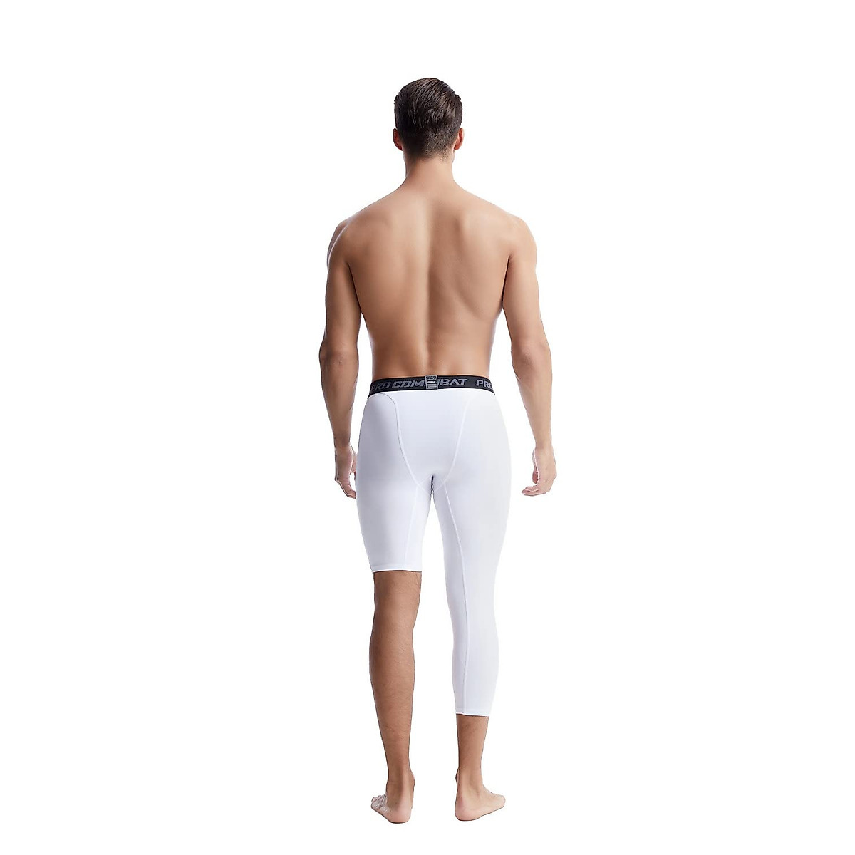 The New Men's Basketball single leg tight sports pants 3/4 One Leg Compression Pants Athletic Base Layer Underwear (Medium, White-1)