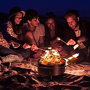 WASAKKY Fire Pits Wood Burning Grill - 30” Round Steel Deep Bowl Firepit - Backyard Cosmic，Stars and Moons Firepit 2-in-1 for Outside Patio Cooking Black