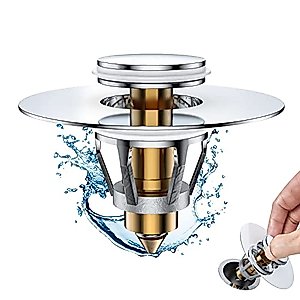 Bathroom Sink Stopper, Universal Bathroom Sink Drain Strainer for 1.1~1.5” Basin Pop Up Sink Drain Filter, Anti Clogging Sink Plug with Hair Catcher - Easy Installation, Quickly Seal and Drain Water