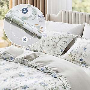 TINA'S HOME Duvet Cover Queen Size - Reversible Floral Duvet Cover Set with Zipper Closure - 3 Pieces Bedding Set, 1 Duvet Cover 90"x90" & 2 Pillow Shams 20"x26"