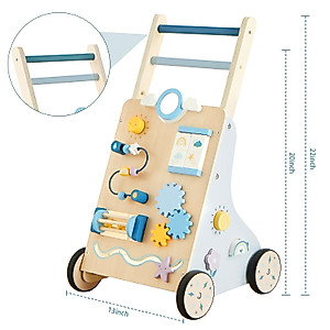 Beright Wooden Baby Walker, Wooden Baby Push Walker, Learning Activity Walker Toys, Baby Push Toy Multiple Activities Center, Gift for Birthday, Christmas and New Year