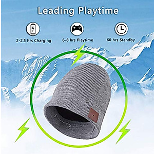 BearsFire Wireless Music Hat Beanie Compatible with Bluetooth Headphone Stereo Speaker Mic, Winter Warm Thick Skull Hat Washable Knit Running Cap for Men Women Outdoor Sports (Light Grey)