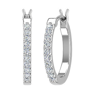 1/10 Carat Diamond Ladies Small Hoop Earrings in 10K White Gold